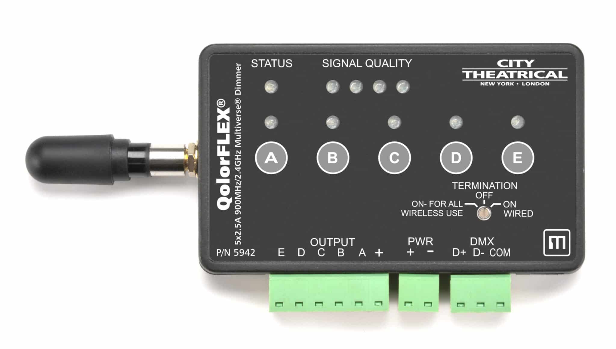 City Theatrical QolorFLEX® 5x2.5A 900MHz/2.4GHz Multiverse® Dimmer ...